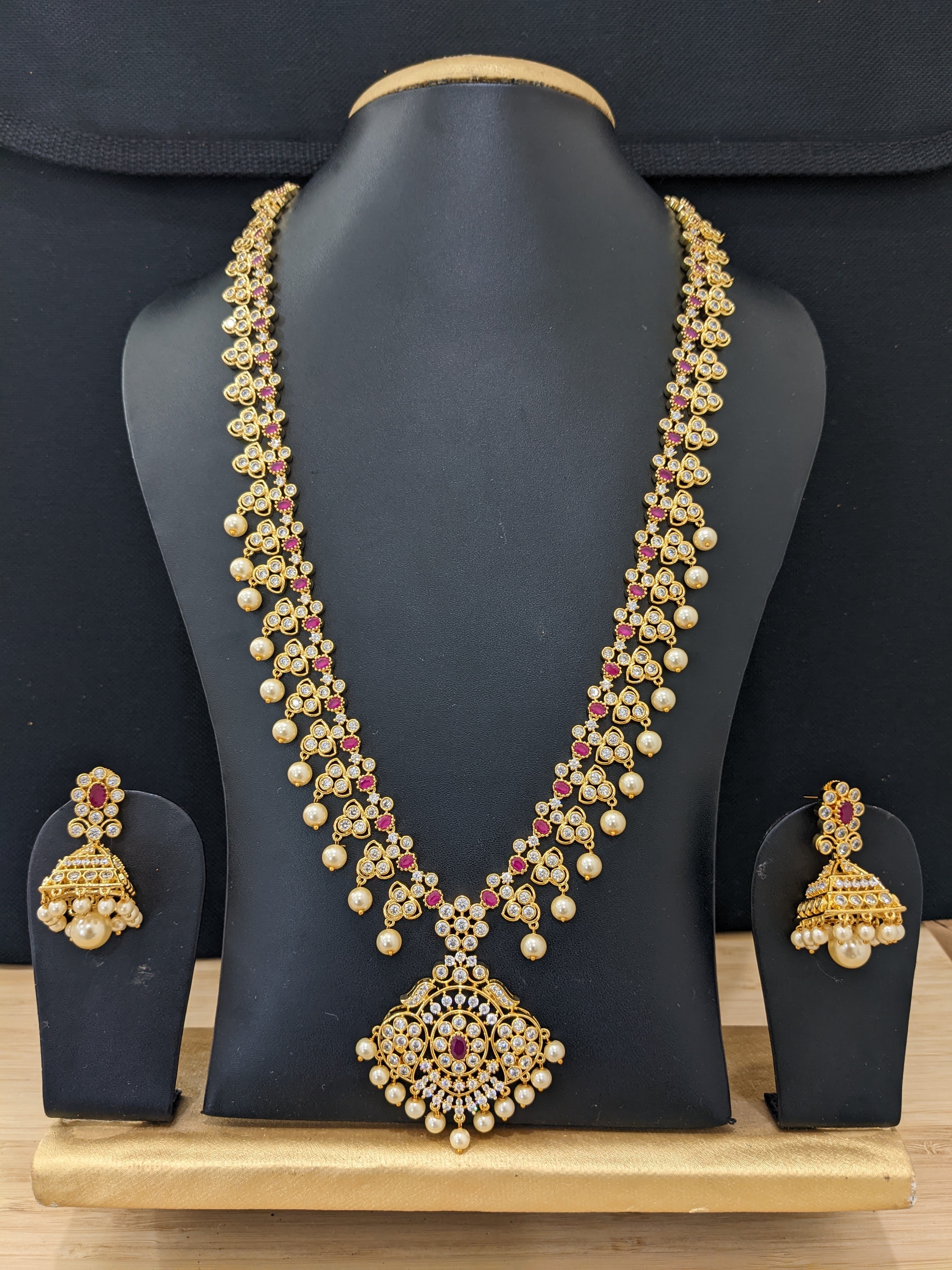 One Gram Gold Plated CZ Long Haram Set Design 1 Simpliful Jewelry one-gram-gold-plated-cz-long-haram-set-design-1-simpliful-jewelry